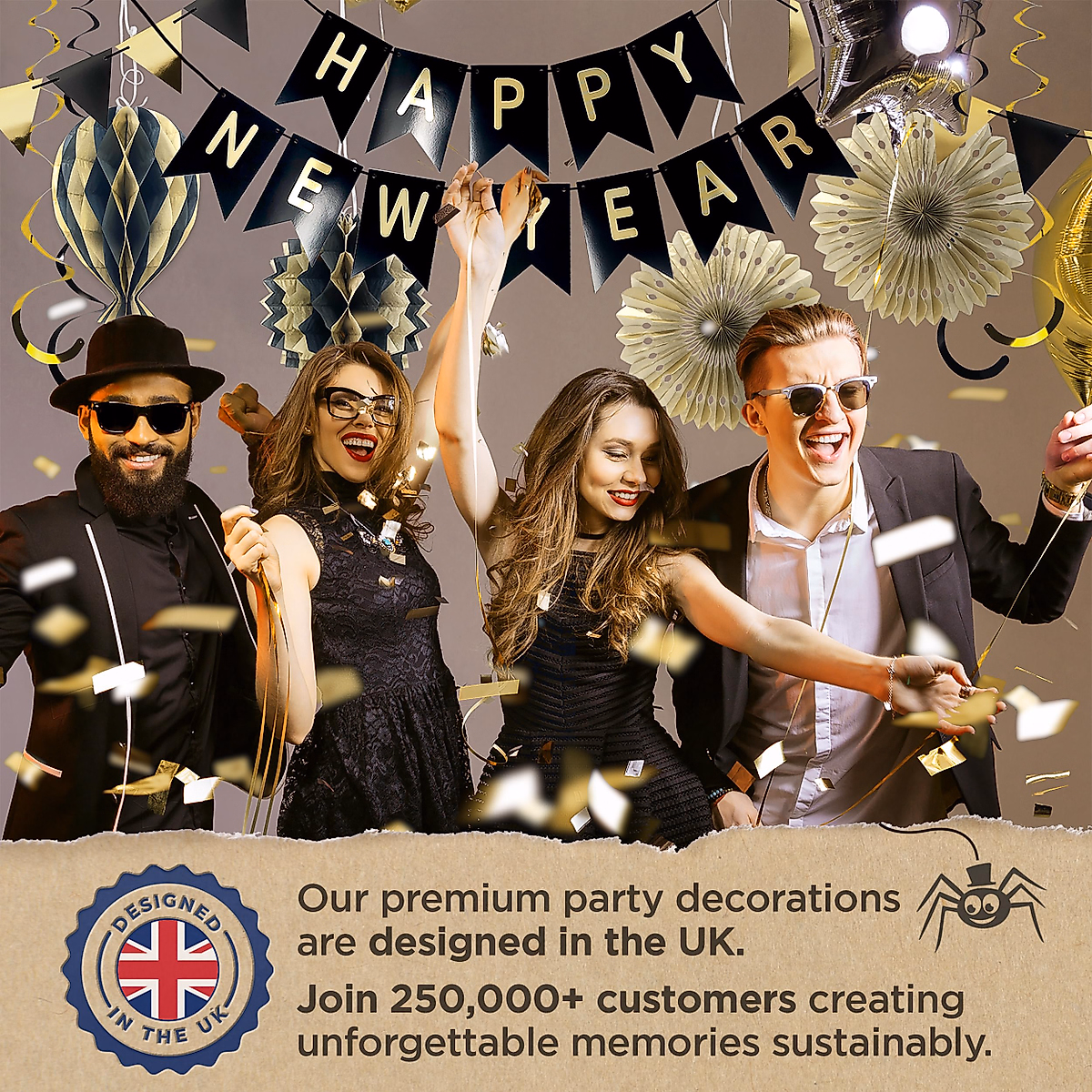 Premium Reusable Party Decorations - New Years Decorations 2024 - Multi-occasion Happy New Year Banner changes to Happy Birthday +more - Happy New Year Decorations 2024, New Years Eve Party Supplies