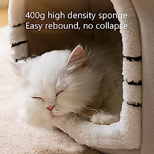 Luxury Double Roof Dog House Cat Nest with Removable Plush Cushion, Foldable Warm Soft Kennel Indoor (L)