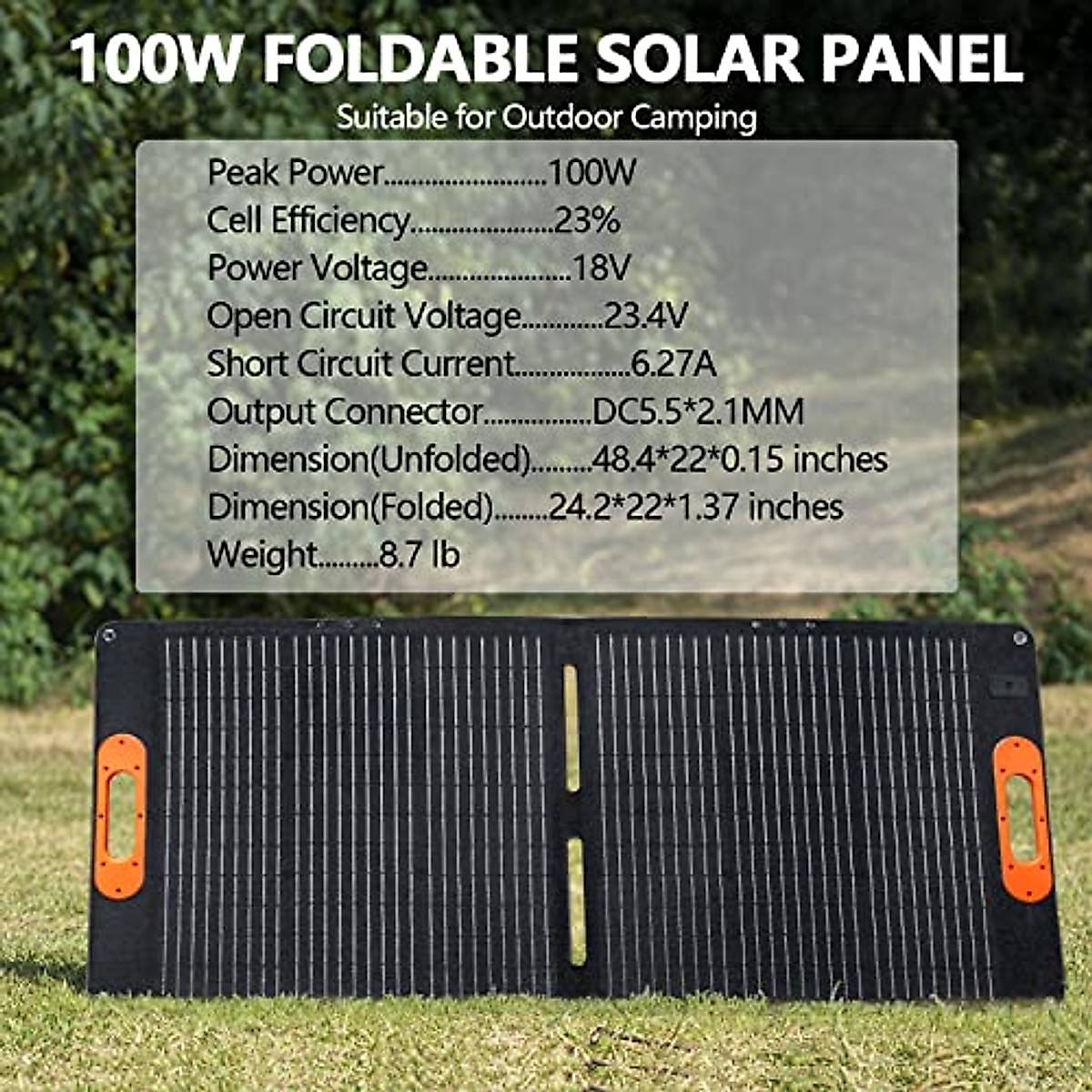 ALLWEI 100W Portable Solar Panel for 300/500W Power Station Solar Generator, 18V Foldable Solar Battery Charger with 5.5 * 2.1MM Port, Adjustable Kickstand, Waterproof IP68 for Camping Trip Outdoor
