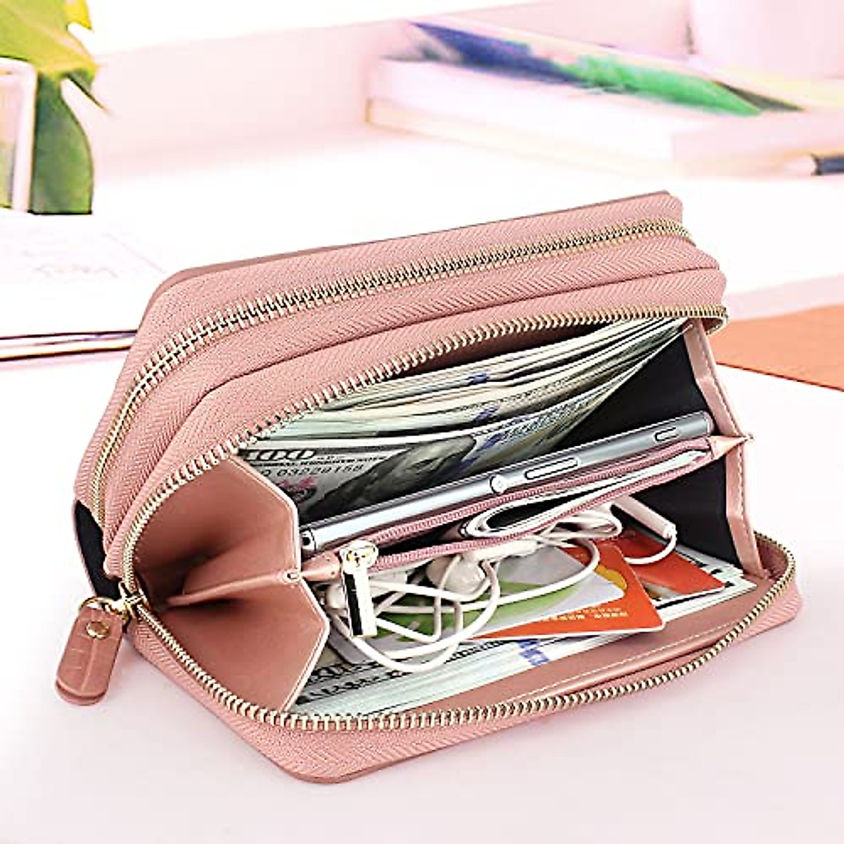 Harryshell Compatible with Samsung Galaxy S21 Ultra 5G (6.8") Case Wallet Multi Zipper Detachable Magnetic Cover Card Slots Holder Money Pocket Mirror Crossbody Strap (Crocodile Rose Gold)