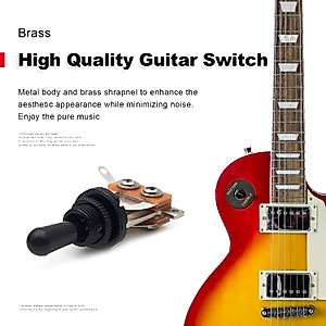 SAPHUE Guitar 3 Way Toggle Switch Position Short Straight Black Top Black Knobs for Gibon Epiphone Les Paul Electric Guitar Parts Pickup Selector kit with Plate Rhythm Treble Washer Ring Black/Gold