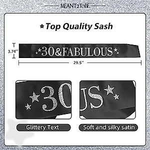 MEANT2TOBE 30th Birthday Sash and Tiara for Women - Fabulous Glitter Sash + Stars Rhinestone Silver Premium Metal Tiara for Her, 30th Birthday Gifts for 30 Party