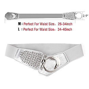 JASGOOD Women's Fashion Vintage Wide Elastic Waist Belt with Rivets Studs, E-Grey, Fit Waist 34"-40"