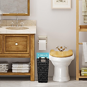 Coeusy 6 Gallon Wicker Trash Can-Black Bathroom Trash Can,Handwoven Waterproof Wicker Trash Basket,Narrow Waste Basket for Bedroom,Kitchen,Office