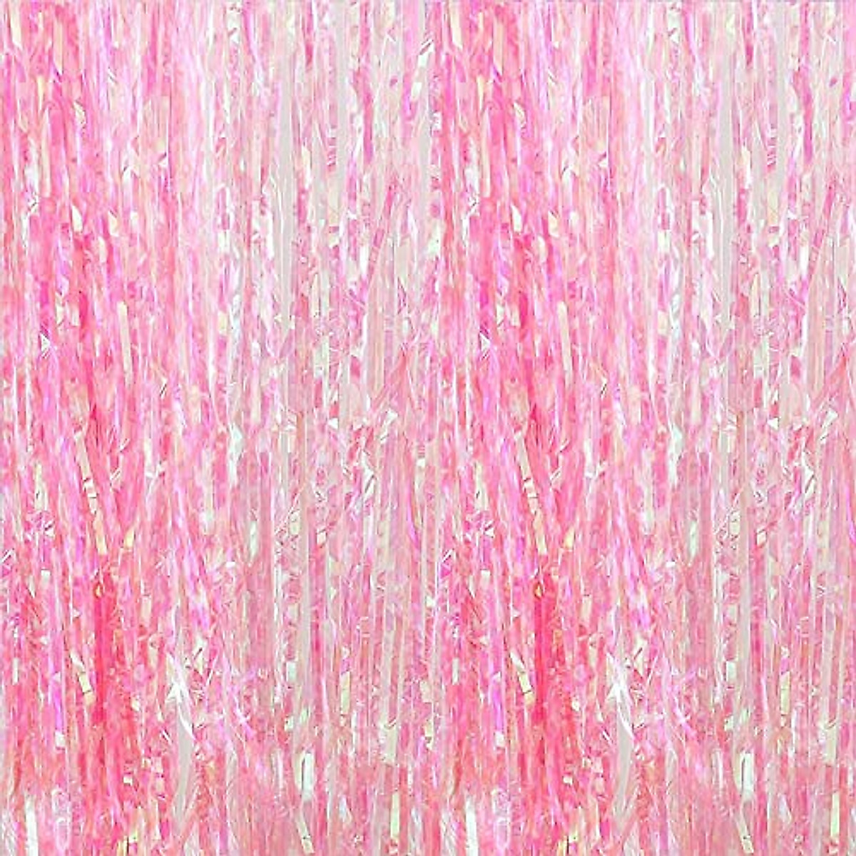 BRAVESHINE Party Decoration Iridescent Foil Fringe Backdrops - 2 Pack 3.2 x 6.5 ft Metallic Tinsel Photo Booth Pros Streamer Curtains for Birthday Wedding Graduation Christmas Holiday - Clear Pink