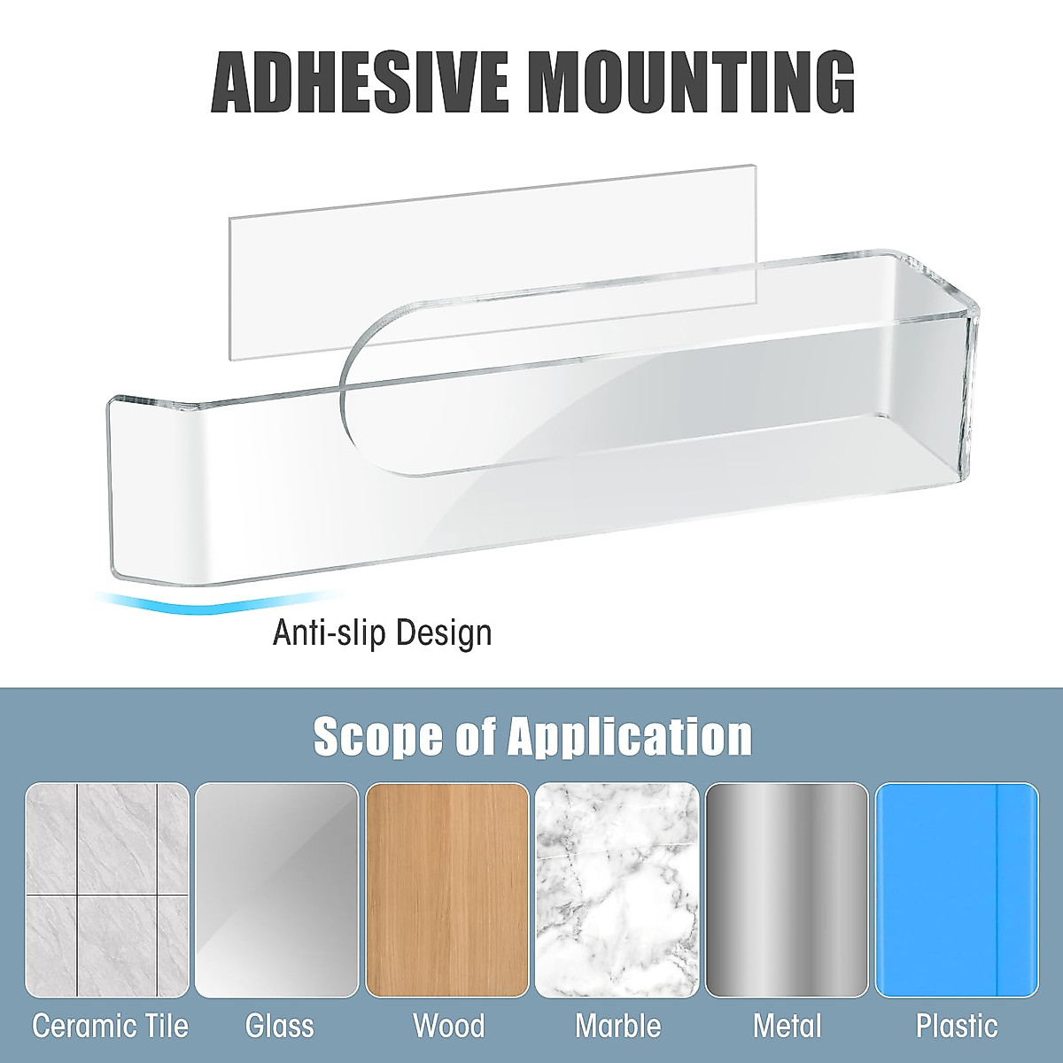 NiHome Wall Mount Clear Acrylic Hand Towel Racks 2-Pack for Towels, Accessories in Bathroom, Kitchen, Bedroom - Adhesive Towel Bar Hand Towel Holder, Versatile Transparent Design, Waterproof