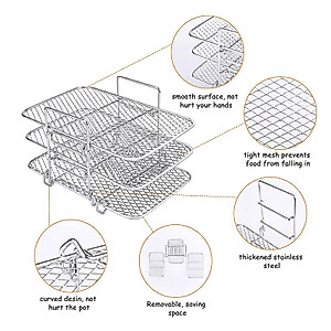 3PCS 19x12cm Stackable Baking Rack, Fryer Baking Rack Stainless Steel Grill Rack Stackable Cooling Rack Tray for 8QT Pot