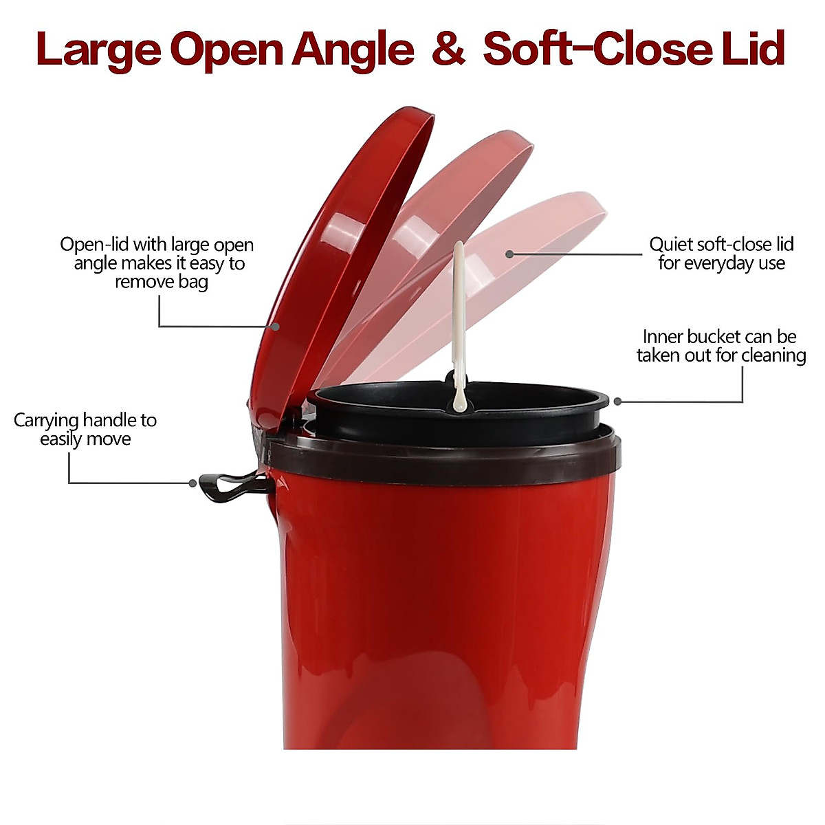 Xowine 2.6 Gallon Round Plastic Garbage Bin with Step Foot Pedal, Small Step-on Trash Can, Red