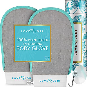 LOVE, LORI Exfoliating Glove (Set of 2) - 100% Viscose Fiber Exfoliating Mitt - Dead Skin Remover for Body, Keratosis Pilaris & Self Tanning - Improve Skin Texture - Self Care Gifts for Women