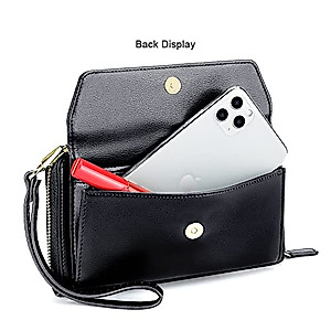 nuoku Wallets for Women Credit Card Slots with RFID Blocking Large Capacity Wristlet, Black
