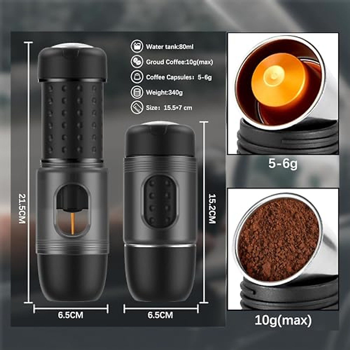 STARESSO TRAVEL Coffee Maker, Mini Portable Espresso Maker, 2IN1 Extra Small Manual Espresso Machine Compatible with NS Capsules and Ground Coffee,Travel Gadgets Perfect for Travel Camping Hiking
