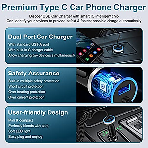 USB C Samsung Fast Car Charger for Samsung Galaxy A14 A23 A54 Z Fold 4 Z Flip 4 A13 S23 S22 Ultra S21FE A53 S20 A03s;Google Pixel 7 Pro 6a 5a 6;3.4A Car Adapter Plug + 3ft Type C Android Charger Cable