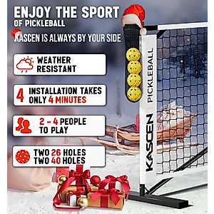 Kascen Pickleball Net - 22 FT Regulation Size Portable Pickleball Net System, Pickle Ball Net with Exclusive Ball Holder, 4 Pickleballs & Carry Bag, Pickle Ball Net for Outdoor Indoor Driveway