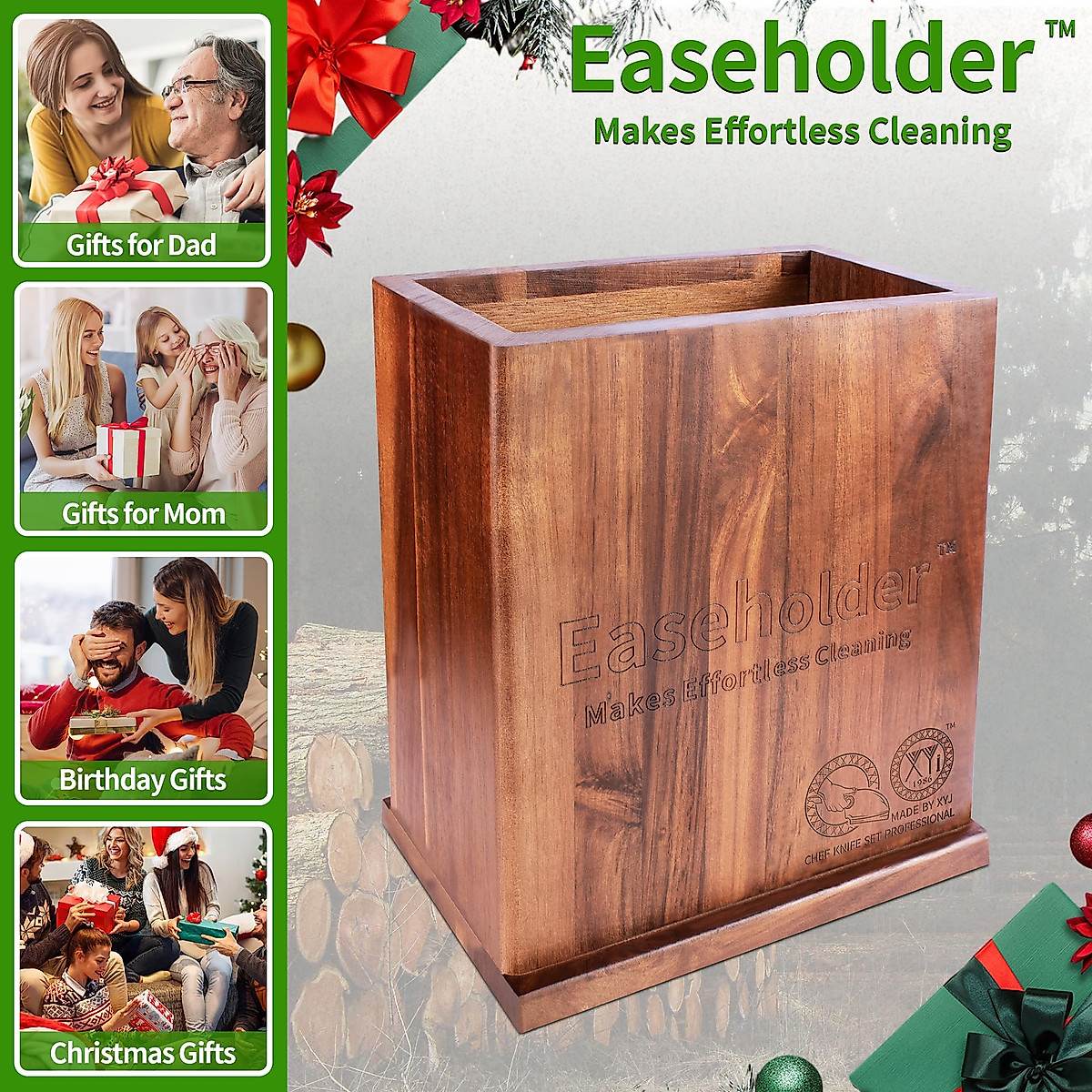 Easeholder Magnetic Knife Block without Knives, Double Side Magnetic Knife Holder Stand, Acacia Wood, Extra Large Capacity Magnet Knife Storage for Knives and Utensils, Kitchen Organizer Rack Tool