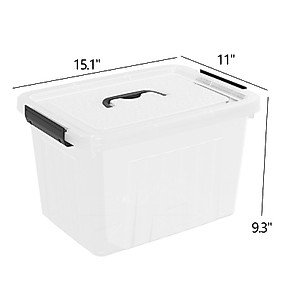 Nesmilers 4-pack 20 L Plastic Latching Boxes Totes, Clear Storage Bins with Lids/handles