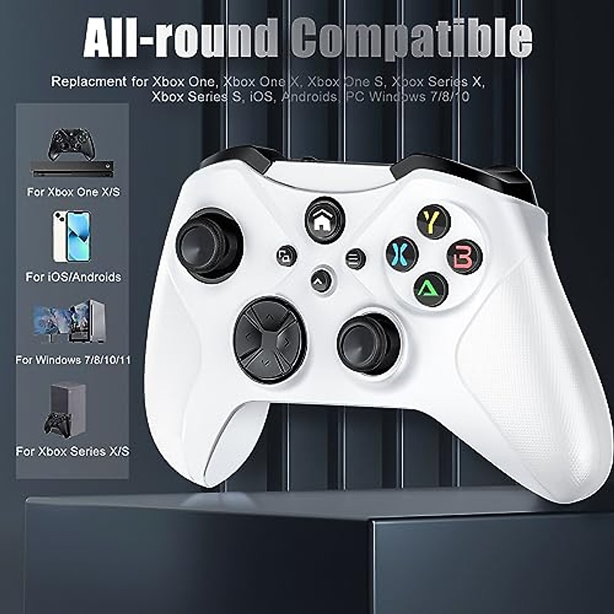 32Ft Wireless Controller Replacment for Xbox Controller, Compatible with Xbox One, Xbox Series X/S, Xbox One S/X, Steam, Android/iOS/PC Windows 7/8/10/11, Built-in Dual Vibration and Headphone Jack with TURBO Funtion (White)