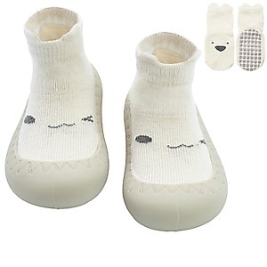 Dexspoeny Baby Sock Shoes 12-18 Months, 2 Pairs Shoes-Baby Girl Shoes Infant Shoes Non Slip Slippers With Grippy Socks for Toddlers Infants Boys Girls Footwear