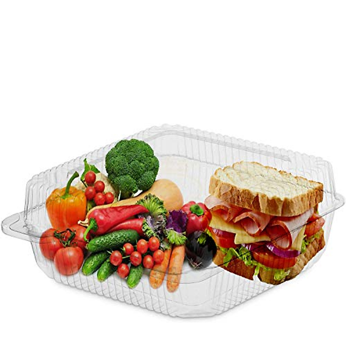 disposable sandwich containers Square plastic Clamshell food containers for Salad Pasta cookies Great for loaf cake Slice Container Clear Hinged Lid plastic takeout tray (Pack of 50)