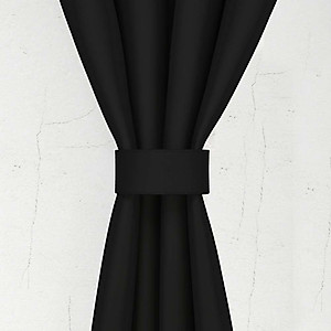 Christy Exports Natural 100% Blackout Curtains 120 inch Long for Living Room, Farmhouse Thick Thermal Insulated Room Darkening Bedroom Door Panels, Black (1 Pair, 48" Width)