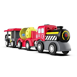 Z MAYABBO Wooden Train Track Accessories Battery Operated Locomotive Train, Magnetic Train Toy for Toddler Track Set, Powerful Engine Celebrates Train Fits All Major Brands Train Set