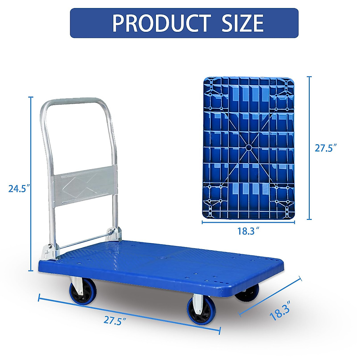 Push Cart Dolly Foldable (330lbs, Blue)