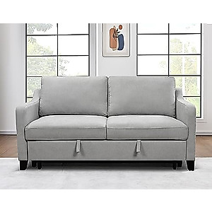 ERYE Light Gray Queen Size with 2 Pillows Modern Futon Sofa Loveseat Convertible Sleeper Couch Bed for Small Space Apartment Office Living Room Furniture Sets,Tufted Upholstered Love Seat