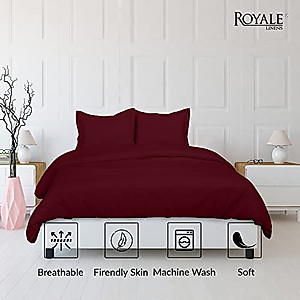 ROYALE Burgundy Duvet Cover Queen Size - Washed Duvet Cover Set, 3 Piece Double Brushed Duvet Covers with Button Closure & Corner Ties - 1 Duvet Cover 90x90 inches and 2 Pillow Shams - Comforter Cover