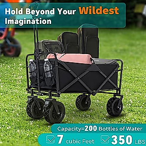 SaSupfe XXL Foldable Wagon Cart with Brake Collapsible Heavy-Duty Alloy Steel Frame, 330+ lbs Capacity, All-Terrain Wheels for Sports,Fishing,Outdoor Camping and Shopping(White)