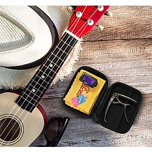 Speedee Music Capo Bundle Gift Pack - 4 Assorted Guitar Picks, Guitar Tuner, 3-1 Capo with Built-in Pick Stand and Pin Puller, Storage Bag for Guitar Accessories