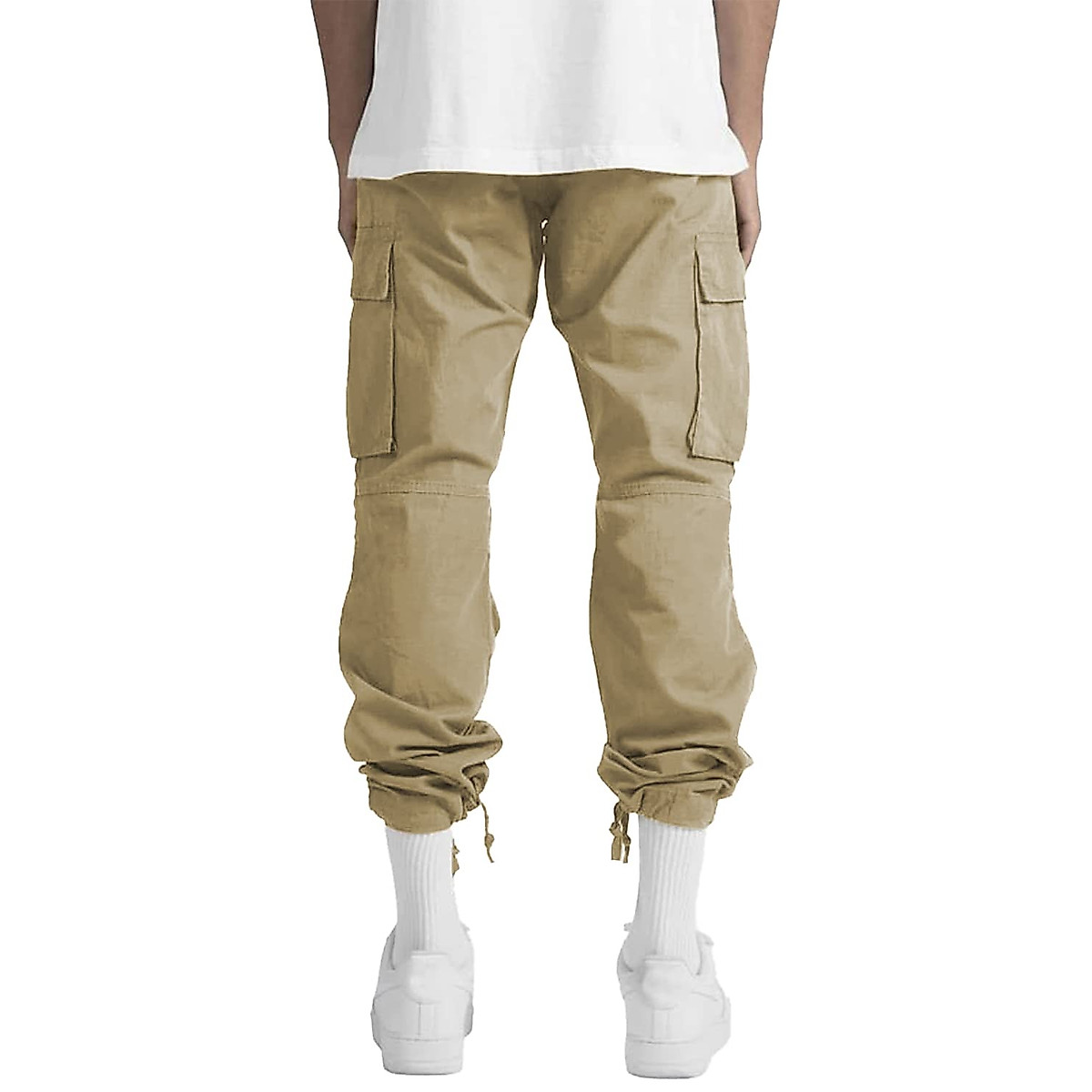 LYRXXX Men's Casual Cargo Pants Hiking Pants Workout Joggers Sweatpants for Men,Light Khaki,L