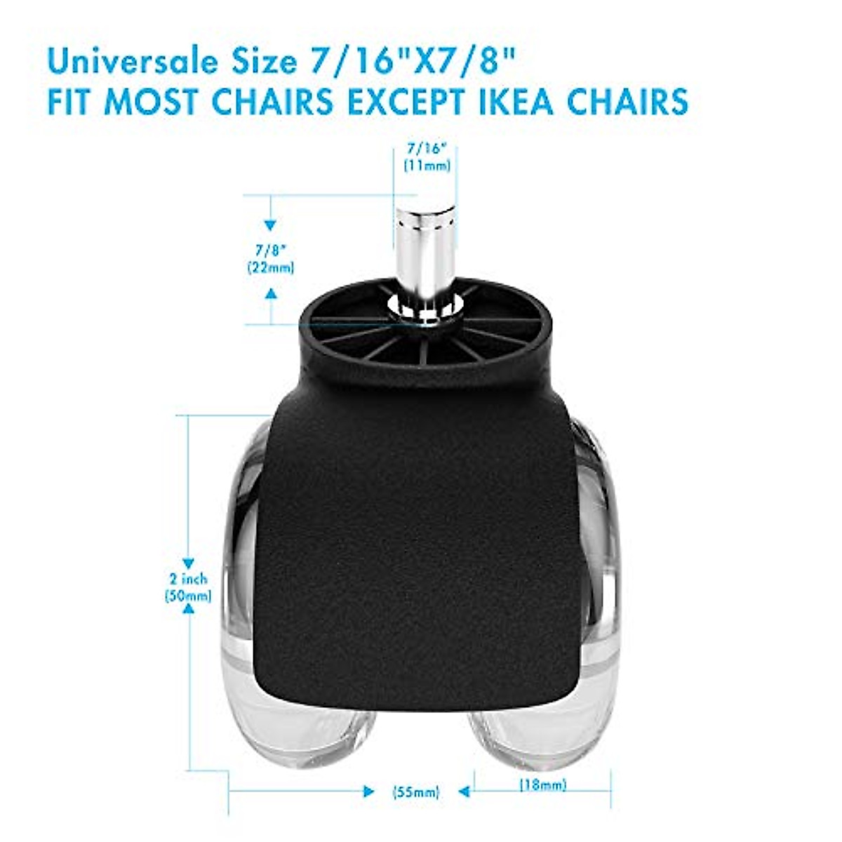 Office Chair Caster Wheels 2 Inch Heavy Duty Computer Desk Chair Wheel Replacement Quadruple Ball Bearings Chair Casters Smooth Safe Rolling for All Floors, Set of 5