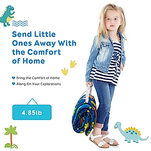 Sivio Nap Mat Weighted Blanket 3lbs, Weighted Nap Mat Blanket with Detachable Pillow, 50 x 20 Inches, Blue Dinosaur