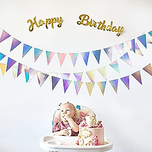 Iridescent Disco Party Decorations Garland, Retro 70s Triangle Streamers, Holographic Hanging Dancing Decor Backdrop, Sparkle Birthday Bachelorette Mermaid Unicorn Theme Party Supplies