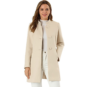 Allegra K Women's Winter Overcoat Stand Collar Single Breasted Mid-thigh Long Coat Small Beige