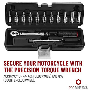 PRO BIKE TOOL 1/4 Inch Drive Click Torque Wrench Set – Inch Pound Nm Dual Readout – Bicycle Maintenance Kit for Road & Mountain Bikes - Includes Allen & Torx Sockets, Extension Bar & Storage Box