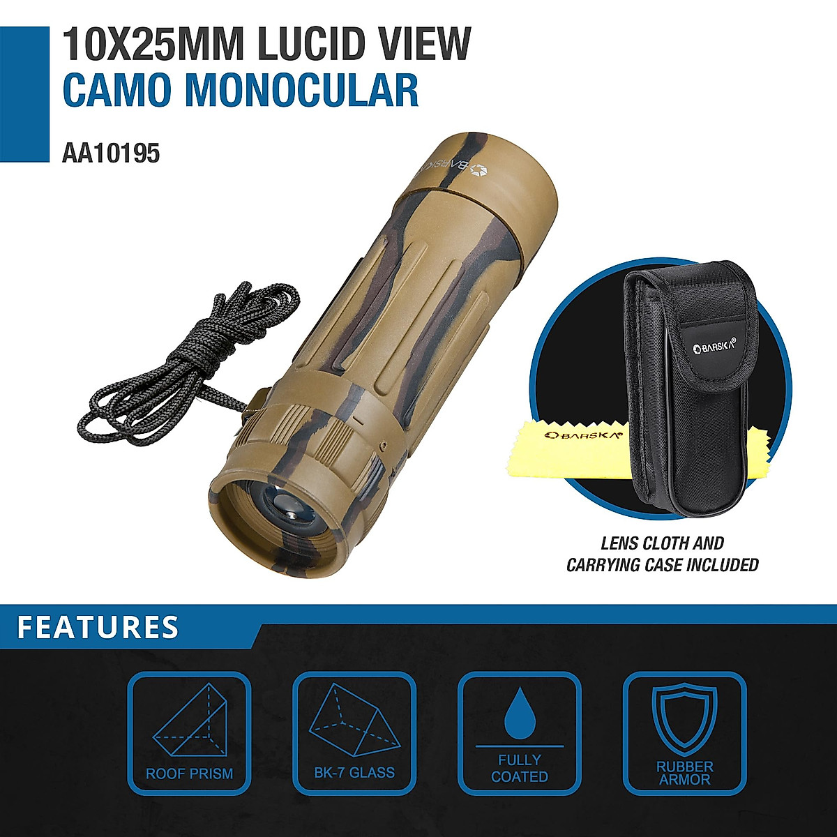 Barska AA10195 Lucid View 10x25 Camouflage Compact Monocular