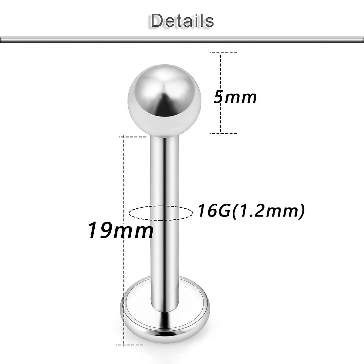 Yaalozei 16G 12mm Lip Labret Monroe Medusa Ashley Rings Stud Piercing Jewelry 16 Guage Surgical Stainless Steel Snake Bite Flat Back Lip Ring Helix Cartilage Earrings Stud Piercings Jewelry Women Men