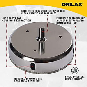 Drilax 4 1/4 inch Diamond Hole Saw Drill Bit Quartz Ceramic Porcelain Tile Granite Floor Toilet Cutout Plaster Ceiling Recessed Light Holes 4.25 in