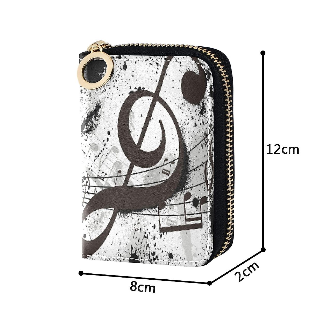 susiyo Black Background With Music Notes Credit Card Wallet, RFID Blocking Compact Women Leather Card Holder Zipper Purse