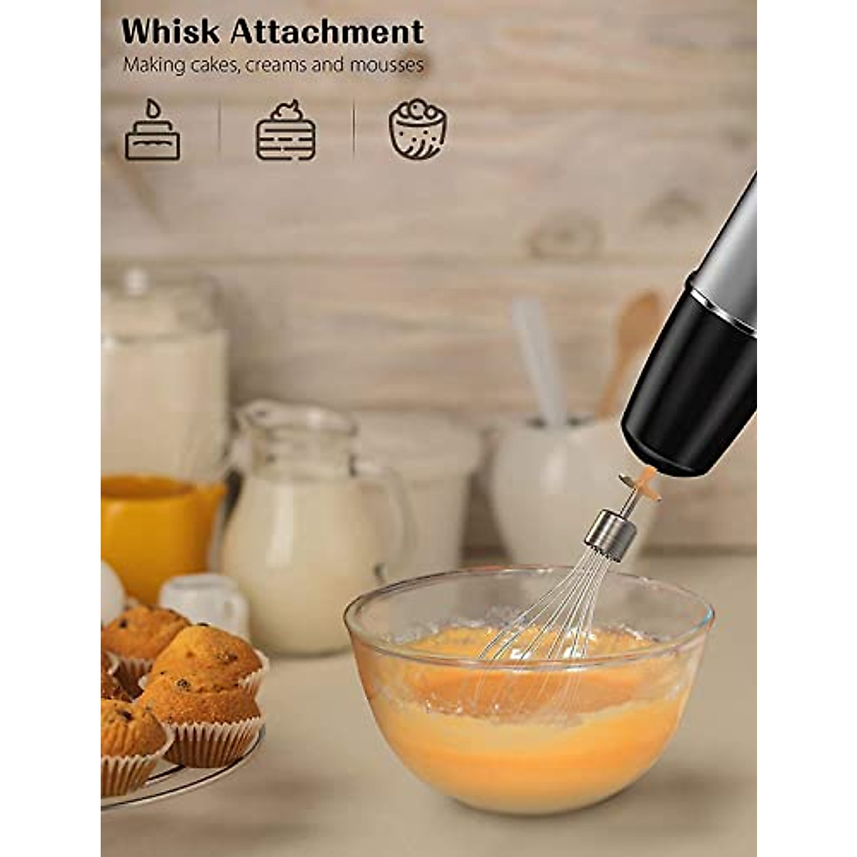 Aibesy Hand Blender Electric,Handheld Immersion Blender,Stick Blender with 6 Adjustable Speeds and Turbo Function,500W 2-in-1 Hand Blender with Whisk