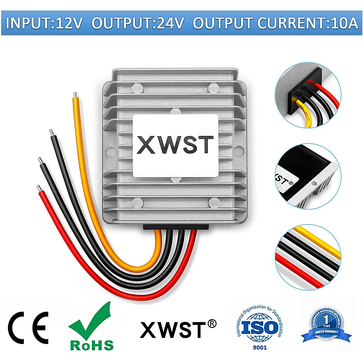 DC 12v Step up to 24v Boost Converter Regulator 10A 240W Power Supply Power Converter Waterproof Module Transformer Adapter for Motor Car Truck Vehicle Boat Solar System(12V-24V-10A)