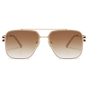 SOJOS Retro Square Metal Frame Unisex Sunglasses with Gold Frame and Brown Lens