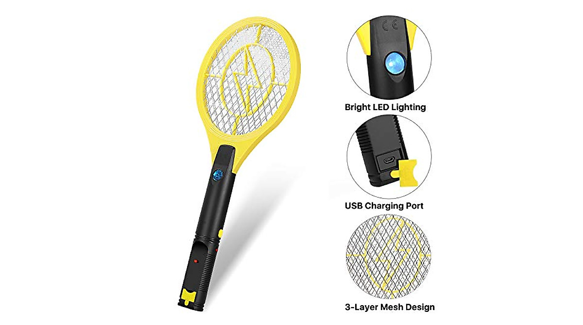 Flexzion Electric Mosquito Zapper Racket 17" Electric Rechargeable Bug ...
