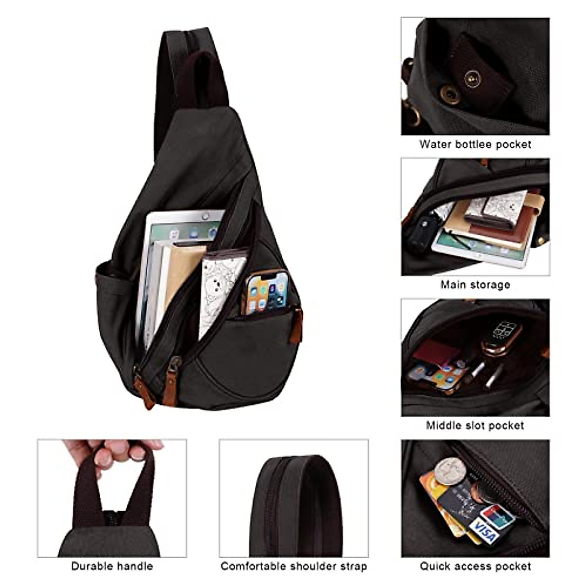 Phenas 2 In 1 Vintage Chest shoulder Bag Canvas Sling Bag Casual Backpack for Men Women Daily Outdoor Sport Cycling Hiking