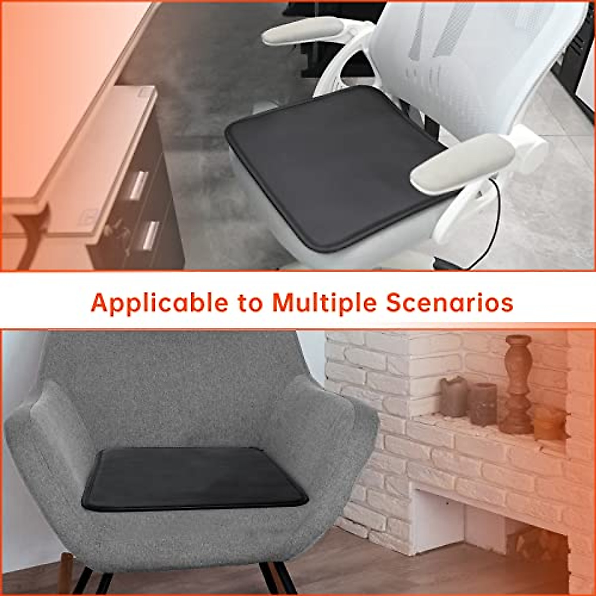 OLYDON Heated Pad for Office Chair, Square Leather Heating Pad with Auto Shut Off & Intelligence Temperature Controller, Universal Seat Warmer for Home, Office Chair (Black)