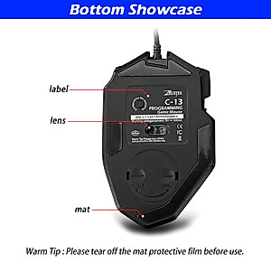 Zelotes C13 Gaming Mouse, AFUNTA LED Optical Gaming Mouse Wired with 13 Programmable Buttons, Compatible with PC Mac Laptop, DPI 1500/2500/4000/7000/10000