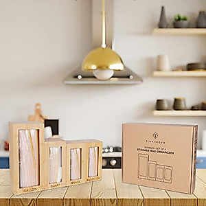 Set of 4 Bamboo Food Storage Bag Organizer with Non-Slip Pads for Gallon, Quart, Sandwich, Snack, Zipper and Slider Bags, Kitchen Drawer Organizer for Ziploc, Glad, Solimo, 365 by WFM, Hefty