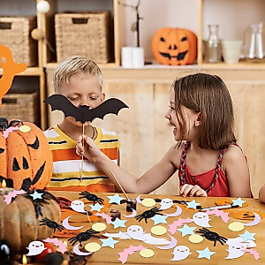200PCS Halloween Party Confetti for Boys Girls - Pink Teal Black Table Scatter Confetti with Ghost Moon Bat Spider Star Circle Dots for Kids’ Halloween Theme Birthday Party Baby Shower Decor Supplies