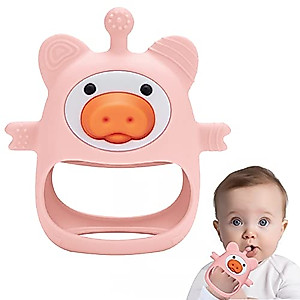 MQGX Baby Teething Toys, Silicone Teether Toys for Babies 0-6 Months Never Drop Pig BPA Free Chew Toys (Water Red)