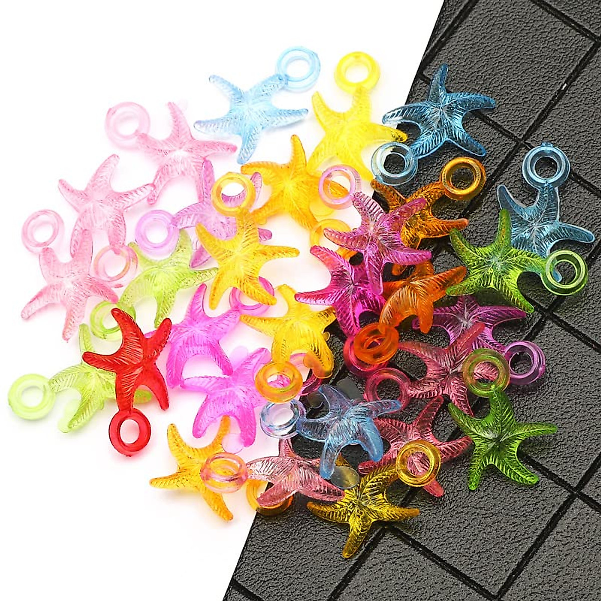 NHBT YU 30pcs Mixed Starfish Charms Beads Transparent Acrylic Beads for Jewelry Making Necklace Bracelet Earring Pendant DIY Accessories T725